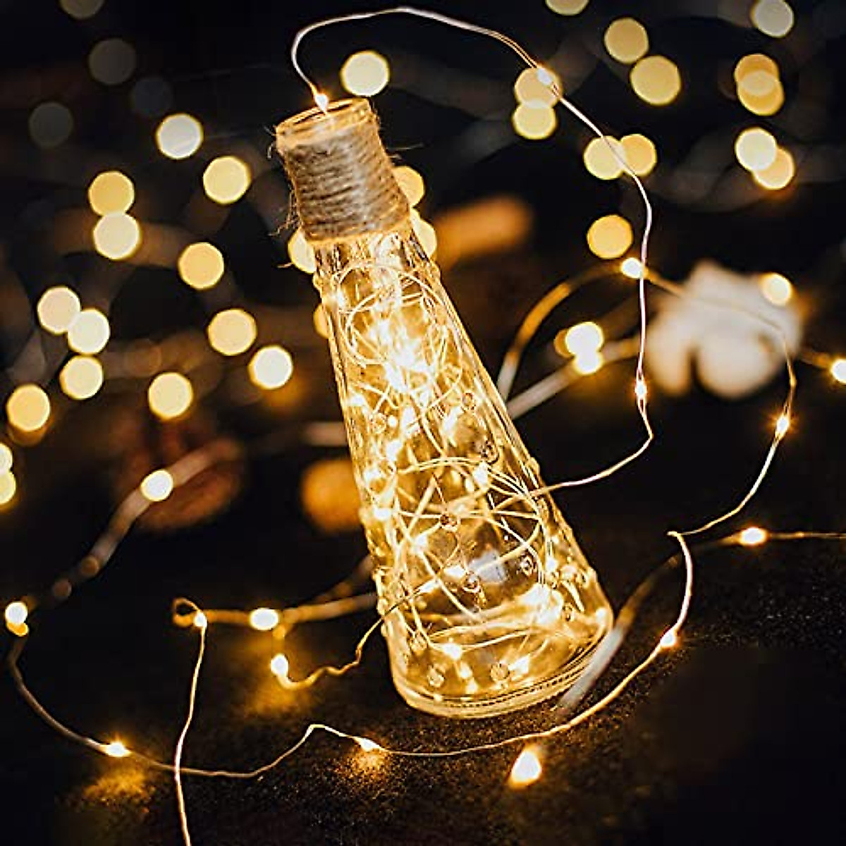 Fairy Lights Battery Operated, 9.8Ft 30 LED Copper Wire Lights Starry String Lights Waterproof for Mason Jars Wedding Centerpiece Party Christmas Table Decor, Warm White, 8 Pack