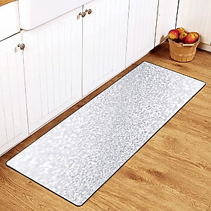TsyTma Silver Glitter Bling Kitchen Rug Non-Slip Decor Absorbent Kitchen Floor Mat Bathroom Rug Waterproof Runner Rug 39"x20"