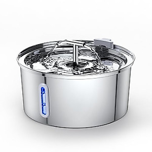 ValueTalks108oz/3.2L Stainless Steel Cat Water Fountain, Automatic Pet Water Fountain Dog Water Dispenser with Water Level Window, Double Outlet for Cats and Dogs Inside, Ultra-Quiet & Easy Cleaning