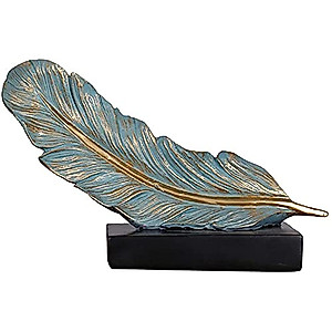 Resin Feather Sculpture Art Statue Feather Figurines Abstract Home Decoration for Wedding Party Bedroom Living Room Garden Office - Blue S