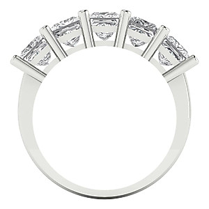 2.5 Carat Princess Cut Zircon 14k White Gold Eternity Designer Art Deco Everlasting Danity Statement Ring Band Sz 6.5