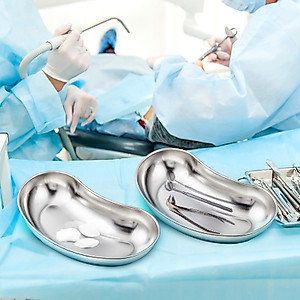 Blulu 6 Pcs Stainless Steel Kidney Tray 8'' Medium Kidney Shaped Emesis Basin Surgical Medical Tray pan Bowls Reusable Metal Kidney Dish Dental Lab Instruments Bathroom Soiled Dressings Medic Waster