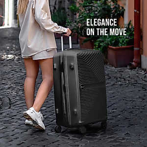 Feelway Hardside Checked 24" Luggage Suitcase Durable, Expandable Design with 360° Double Spinner Wheels, TSA Lock, Telescopic Handle, Secure Zipper (Black, 24")