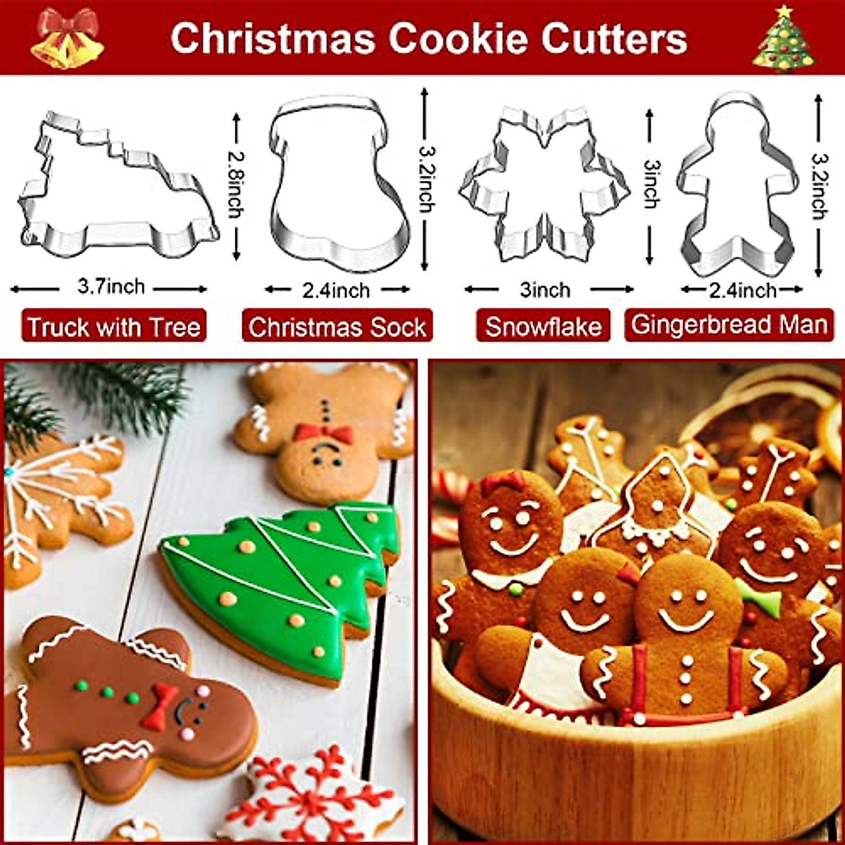 16 Pcs Christmas Cookie Cutters, Holiday Cookie Cutters Metal Cookie Cutters Including Gingerbread Man Snowflake Christmas Tree Reindeer and More