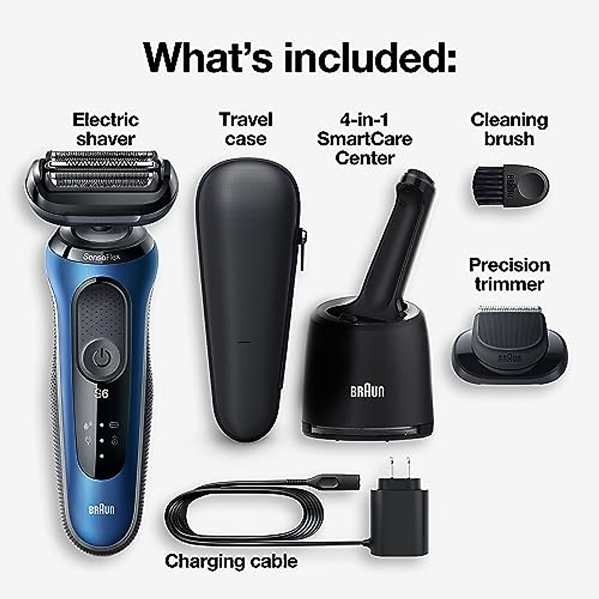 Braun Electric Razor for Men, Series 6 6072cc SensoFlex Electric Foil Shaver with Precision Beard Trimmer, Rechargeable, Wet & Dry with 4in1 SmartCare Center and Travel Case
