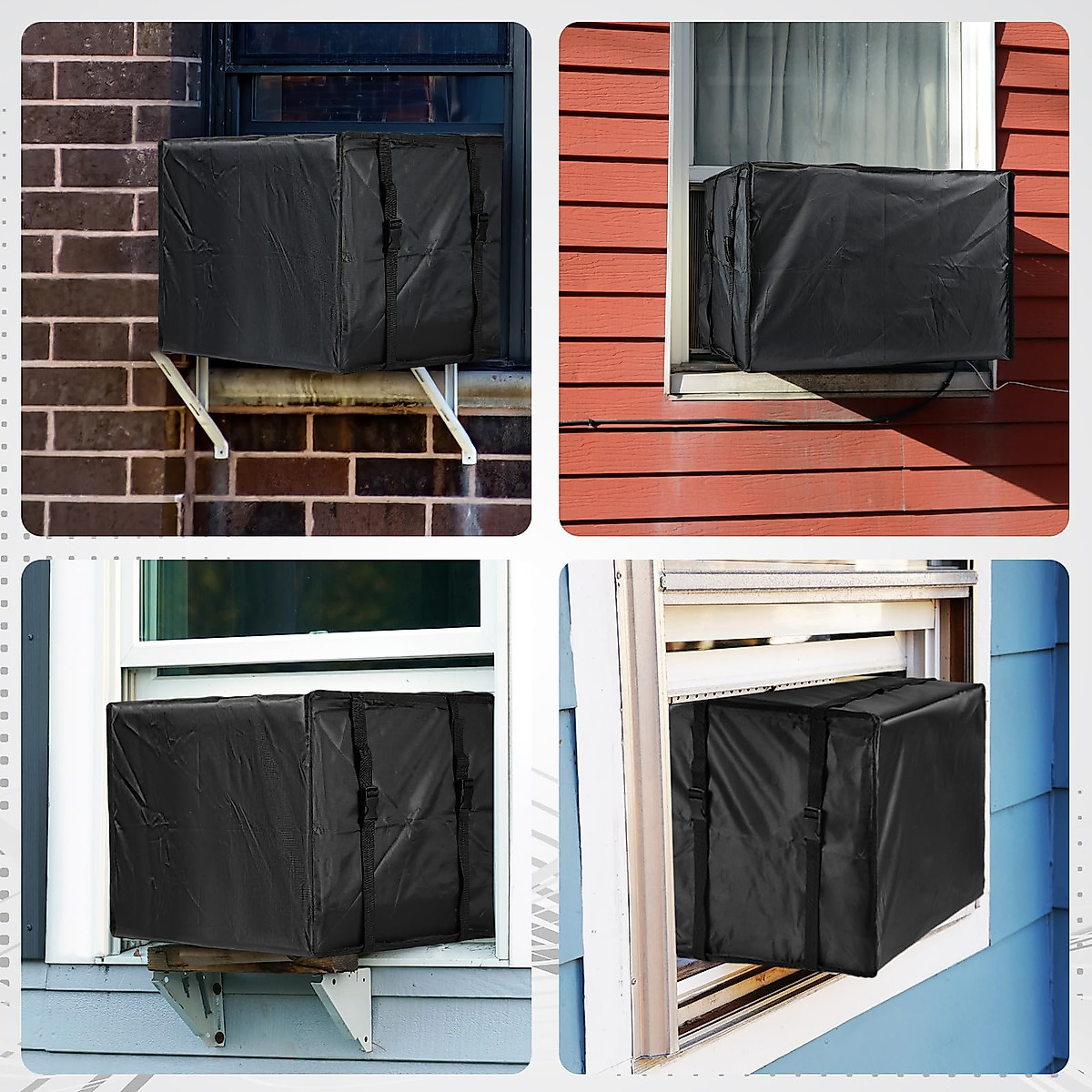 Windyun 2 Pack Window Air Conditioner Cover Ac Covers for Inside and Outside Adjustable Dust Proof Waterproof Ac Shade for Outside Unit for Winter Accessories, Black (21x14 In, 21x15x16 In)