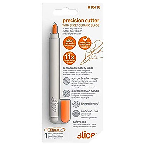 Slice 10416-CS New Precision Cutter 10416, Craft Cutter, Micro-Ceramic Blade Lasts up to 11x Longer Than Metal, Hobby Knife With Precision Blade, Replaceable Blade (12 Pack)