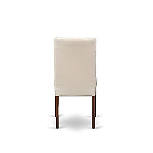 East West Furniture HBDR3-MAH-01 3 Piece Dining Room Furniture Set Contains a Round Dining Table with Pedestal and 2 Cream Linen Fabric Upholstered Parson Chairs, 42x42 Inch, Mahogany