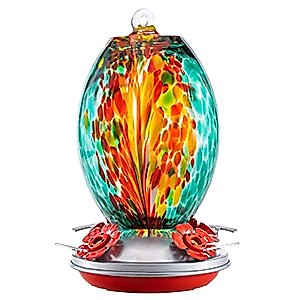 Muse Garden Hummingbird Feeders for Outdoors Hanging, Blown Glass Hummingbird Feeder, Hummingbird Gifts for Mom, Garden Backyard Decor, Unique Gifts Idea for Women Mothers Day, 27OZ, Emerald Peacock