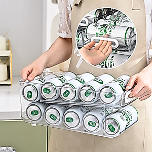 Xicennego Upgrade 2-Tier Rolling Soda Can Storage Organizer for Tall Skinny Soda/Pop Cans, Soda Can Dispenser for Refrigerator, Fridge Can Drink Holder, Plastic Storage Rack for Fefrigerators, Pantry