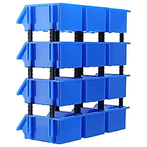 HOIGON 12 Pack Blue Garage Storage Tool Bin, 7.09 x 4.72 x 3.15 Inch Plastic Hanging Stacking Stackable Organizer Storage Rack for Hardware Tools Organization, Workshop, Small Parts