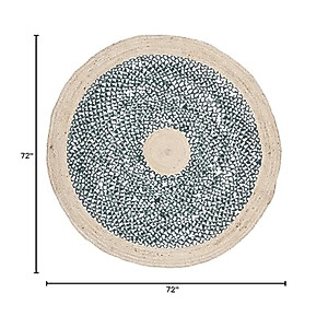SAFAVIEH Cape Cod Collection 6' Round Light Blue / Natural CAP210M Handmade Braided Jute & Cotton Area Rug