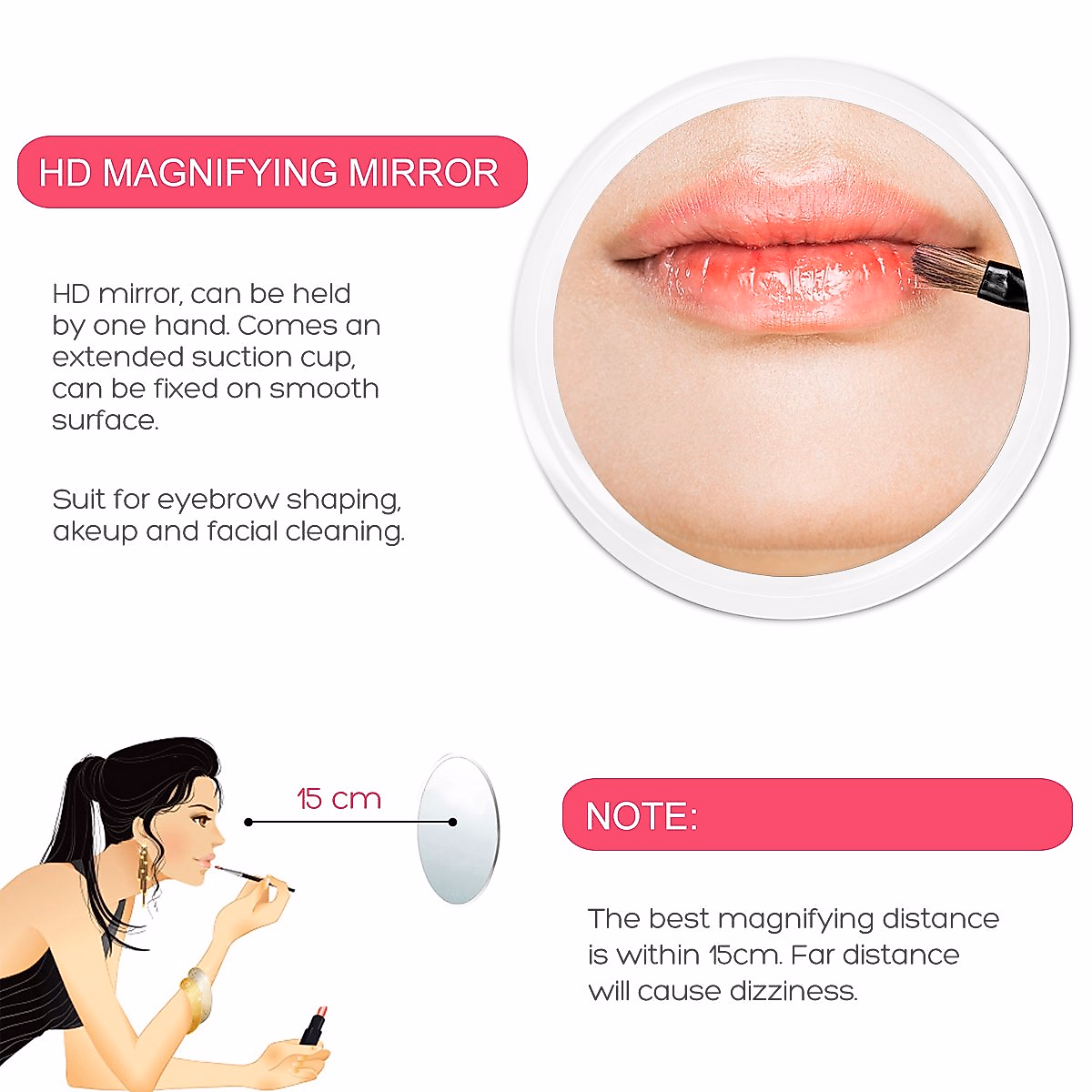 FRCOLOR 10X Magnifying Mirror with 3 Suction Cups, Cosmetic Make Up Mirror Pocket Mirror Travel Makeup Mirror 5.9 Inch, Used for Precise Makeup - Eyebrows/Tweezing (White)