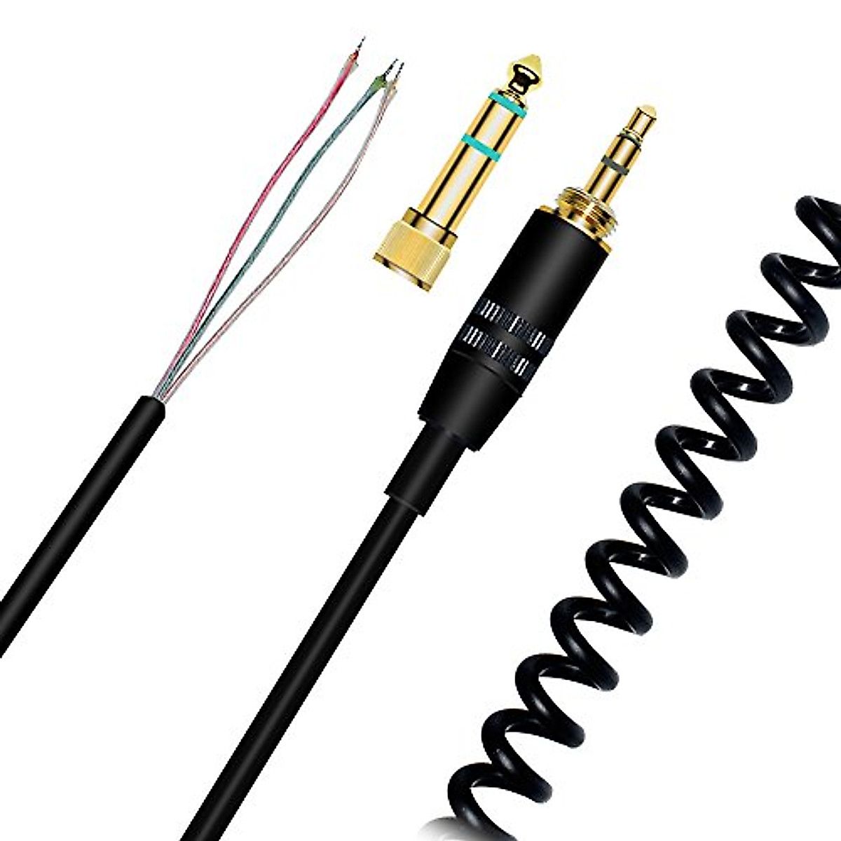 MDR-7506 Replacement Audio Cable Extension Spring Relief Coiled Cord with 1/4-inch Adapter Compatible with MDR-V6 V600 V700 V900 MDR-7506 MDR-7509 ATH-M50 ATH-M50s Headphones