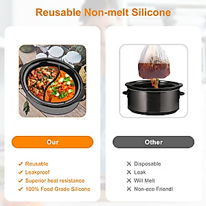 Slow Cooker Divider Liner Fit for 6 QT Pot, Silicone Crock Pot Cooking Liners Insert, Heat Resistant Reusable Slow Cooker Crock Pot Divider Insert, Leakproof & Dishwasher Safe(Black)