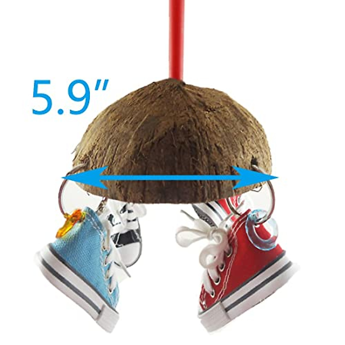 Bird Training Toys Coco Shell with Mini Sneaker Ring Chew Toy, Parrot Cage Hanging Toys for African Grey ,Cockatoo,Macaw