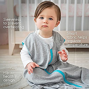HALO Sleepsack Ideal Temp, Baby Wearable Blanket, TOG 1.0, Heather Grey/Aqua, Medium