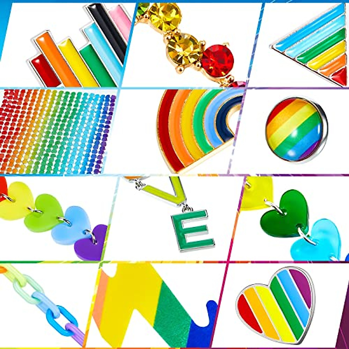 12 Pairs Rainbow Earrings Gay Pride Earrings LGBTQ Mesh Drop Clip on Earrings Lightweight Chain Rainbow Earrings Dangle Earrings Round Heart Lightning Drop Earrings for Women Men