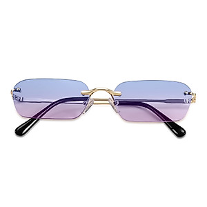 FEISEDY Rimless Sunglasses Y2K Sunglasses Retro Small Narrow Clear Eyewear Vintage Rectangle Sunglasses for Women Men B2643