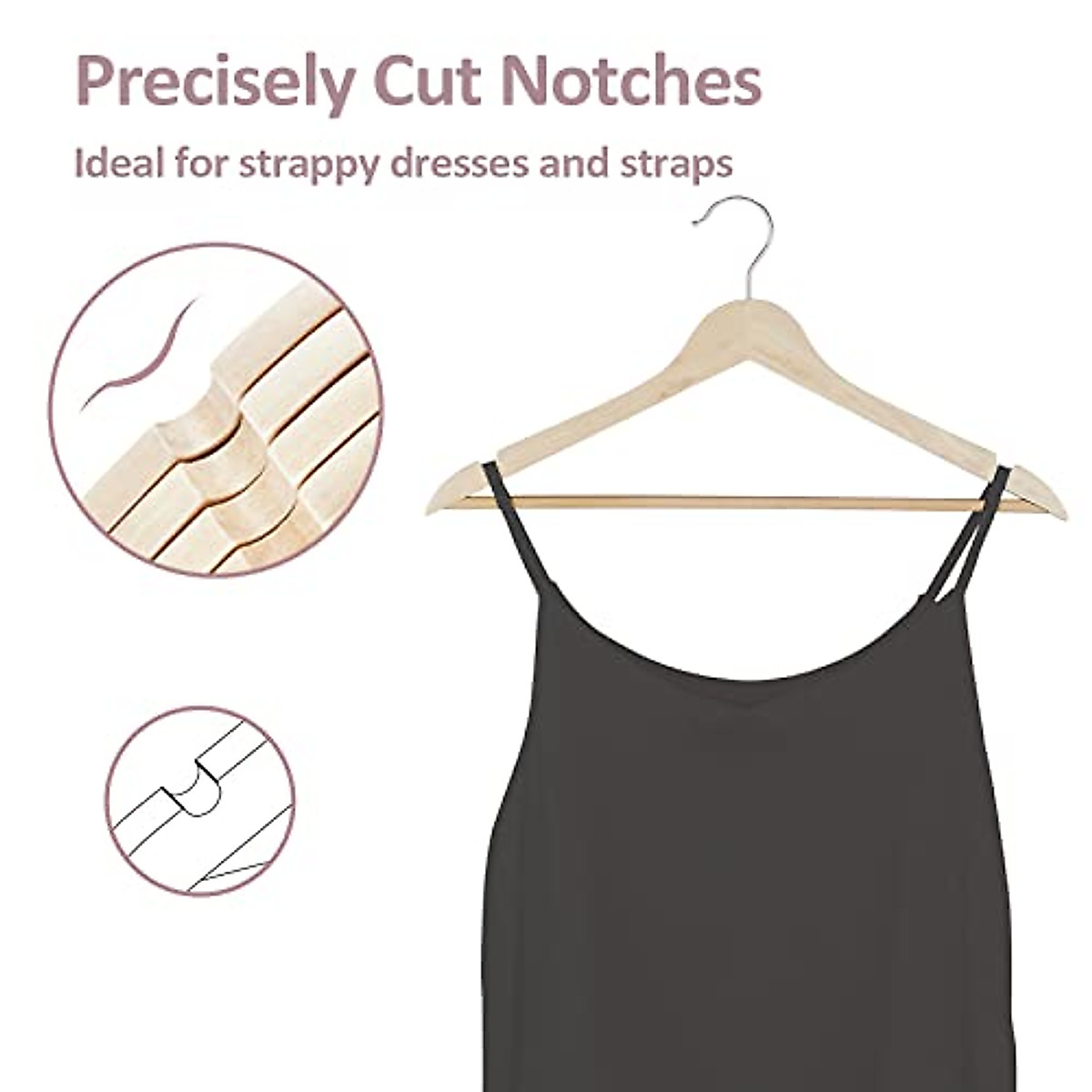 ROSOS Wooden Hangers 20 Pack, Solid Wood Hangers with 360 Swivel Chrome Hook, Smooth Finish & Precisely Cut Notches, Slim Wooden Coat Hangers for Closet, Natural