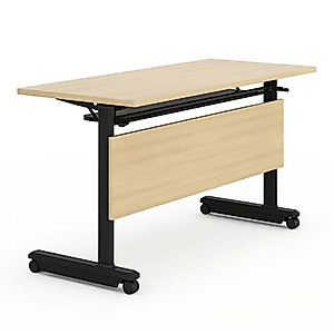 Flip Top Mobile Training Table with Modesty,Storage Layer and Lockable Wheels, Folding Meeting Room Table Boardroom Desk for Office Conference Room (Color : A, Size : 120 * 40 * 75cm)