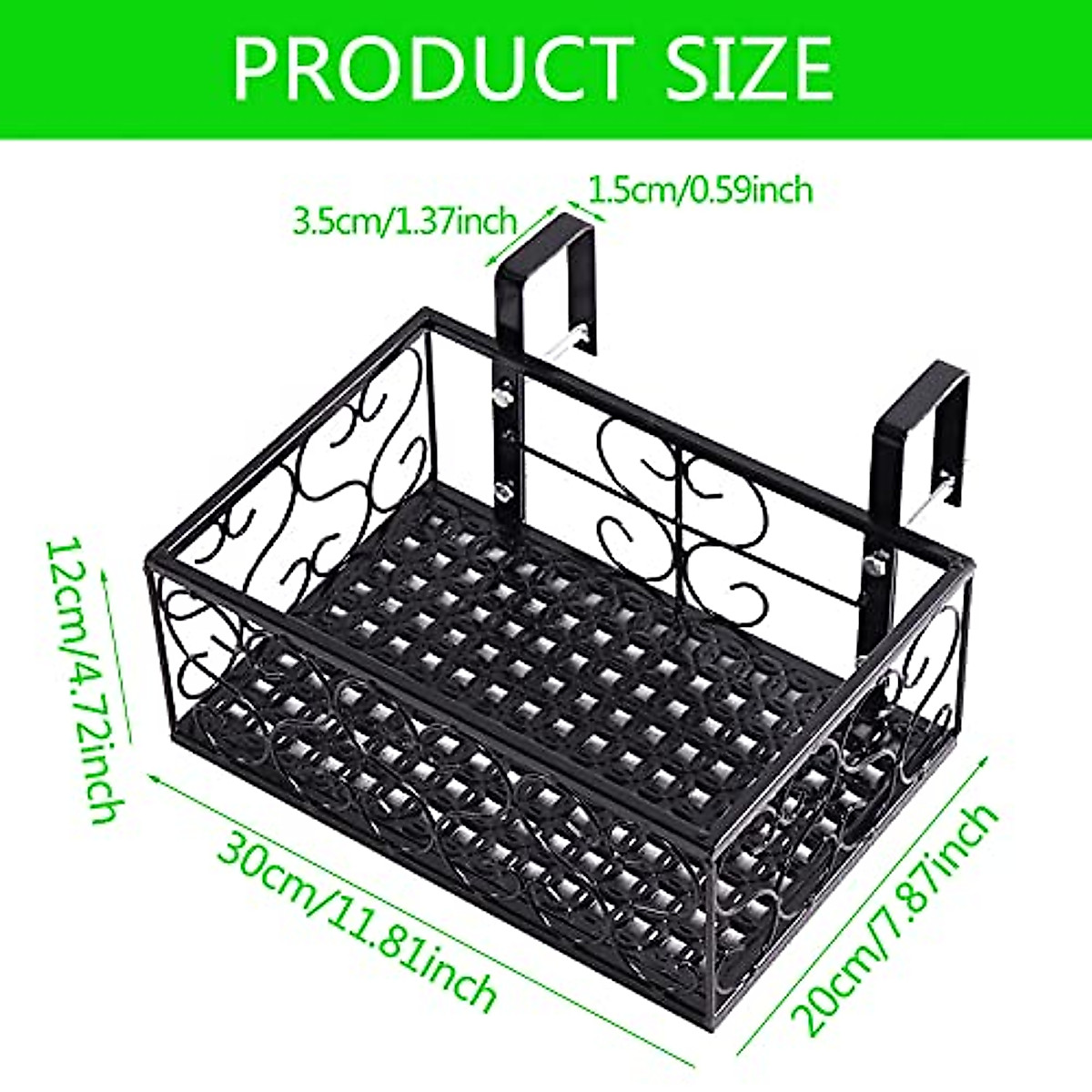 Hanging Railing Planter Iron Art Hanging Flower Baskets Flower Pot Holders Plant Holder Over The Rail Metal Fence Planters Assemble Plant Racks Shelf Containers for Patio Balcony Porch Fence,Square