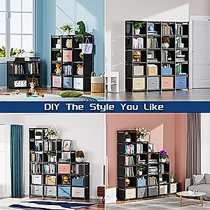 Mavivegue Book Shelf, 20 Cube Storage Organizer, DIY Bookcase, Metal Cube Bookshelf,Tall Book case for Bedroom, Living Room,Office,Closet Storage Organizer, Black Cubicle Storage Rack