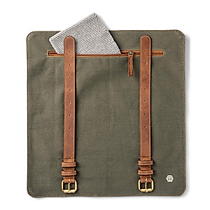 Knife Bag made of durable Canvas & genuine Leather - Chef's Knife Roll Case for Cooking & BBQ - Knives storage case Lars (Olive-Green)
