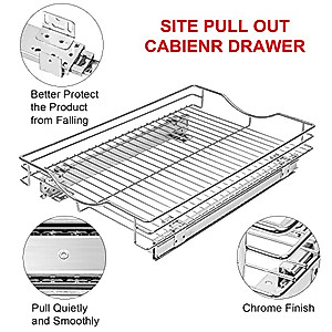 SITE Pull Out Cabinet Organizer 14" W x 21" D Heavy Duty Under Kitchen Cabinet Sliding Shelf,Requires At Least 15” Cabinet Opening, Chrome Finish