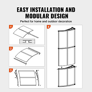 VEVOR Window Door Awning Canopy 40" x 40", UPF 50+ Polycarbonate Entry Door Outdoor Window Awning Exterior, Front Door Overhang Awning for Sun Shutter, UV, Rain, Snow Protection, Hollow Sheet