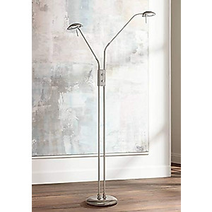 360 Lighting Casper Traditional Pharmacy Floor Lamp Standing LED 2-Light 63" Tall Brushed Nickel Silver Adjustable Arm Swivel Head Dimmer Switch for Living Room Reading House Bedroom Home