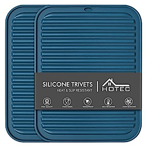 HOTEC Silicone Trivets for Hot pots and Pans, Heat Resistant for Kitchen Counter Dish Drying Mat, Set of 2 Classic Blue