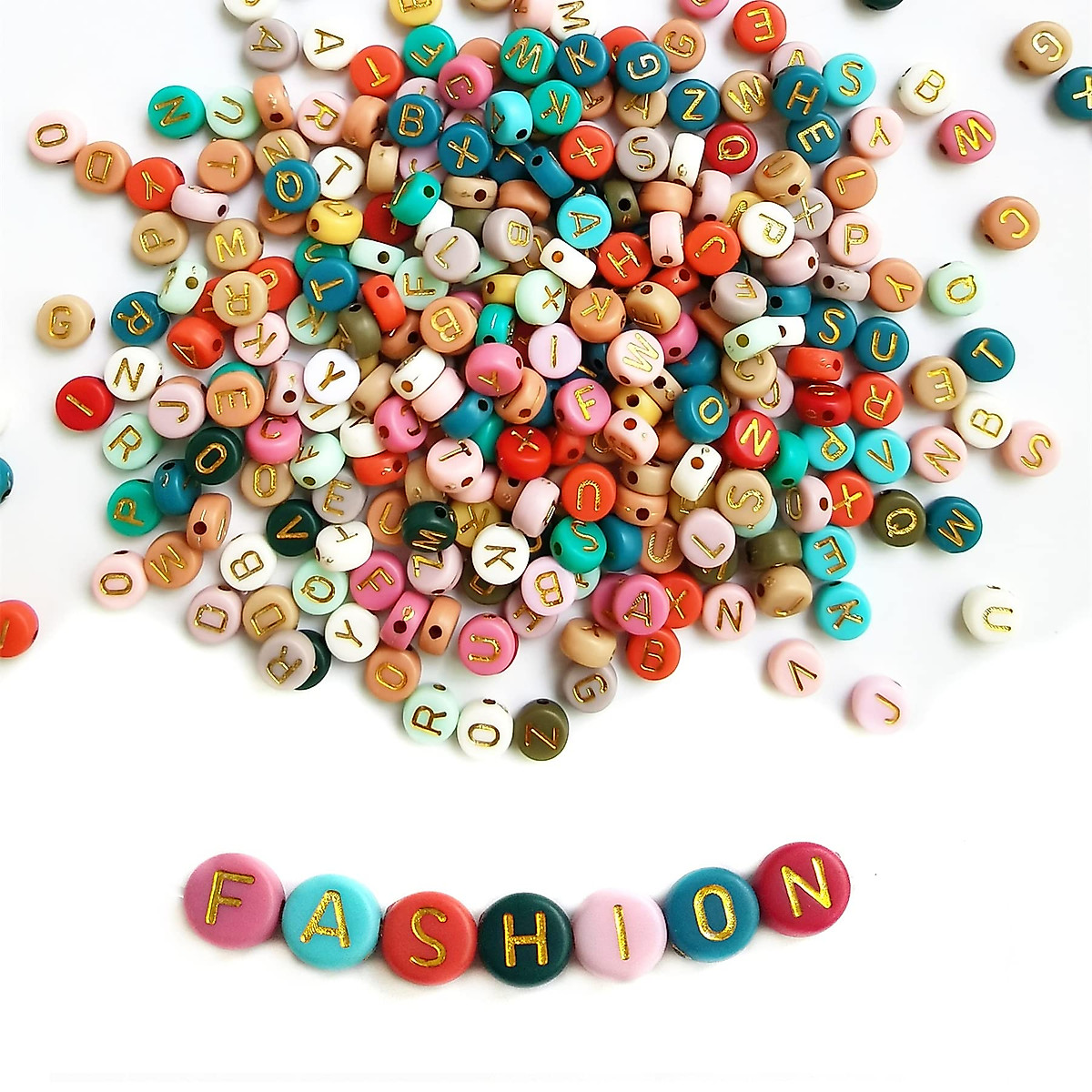 Amaney 1000pcs 4x7mm Round Letter Beads Colorful Acrylic with Gold Letter Alphabet for Jewelry Making