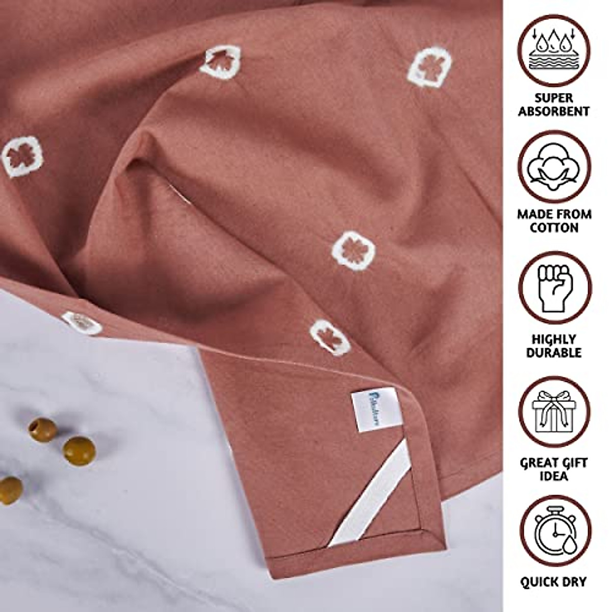 Folkulture Tea Towels or Kitchen Towels with Hanging Loop, 20 X 26 Inches Boho Dish Towels, 100% Cotton Modern Shibori Dish Towels, Flour Sack Hand Towel for Farmhouse Decor, Set of 3, Indie Sahara