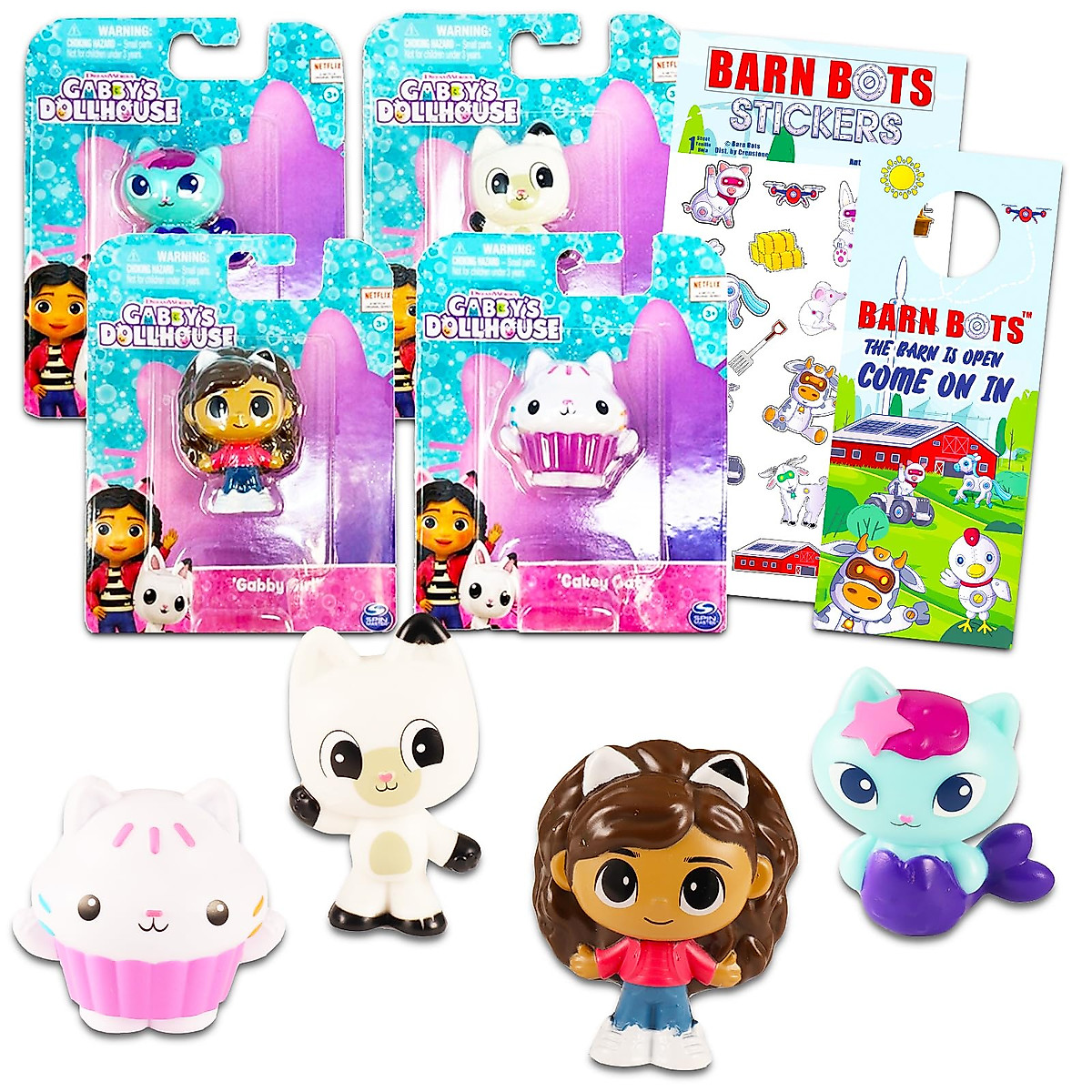 Gabby’s Dollhouse Cake Topper Birthday Party Supplies - Bundle with 4 Gabby Dollhouse Cake Toppers, Stickers, Door Hanger | Gabby Dollhouse Party Favors