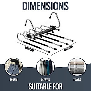 {Upgraded} Space Saving Magic Pants Hangers Multi-Layers (Pack of 2) for Men and Women. Multifunctional Use for Pants Scarves Skirts and Ties - Non-Slip Hangers with 5 Tiers for Closet Organizer