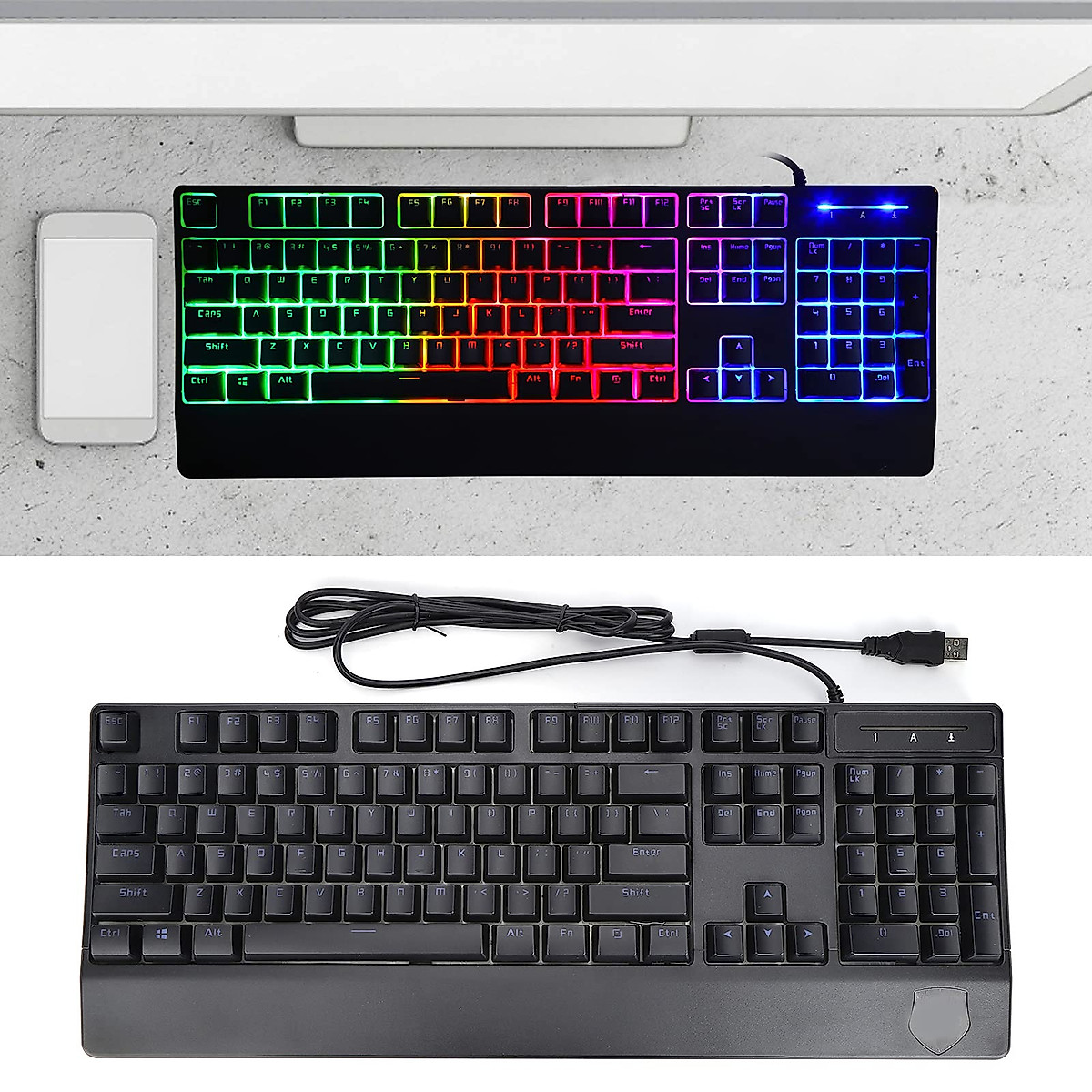Goshyda Wired Gaming Keyboard,PC 104 Keys Mechanical Keyboard Durable USB Gaming Keyboard with Colorful Backlight,for Computer Notebook