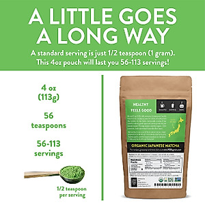FGO Organic Matcha Green Tea Powder, Japanese Culinary Grade for Cooking, Baking, and Smoothies, 4 Ounce Resealable Bag, Packaging May Vary (Pack of 1)