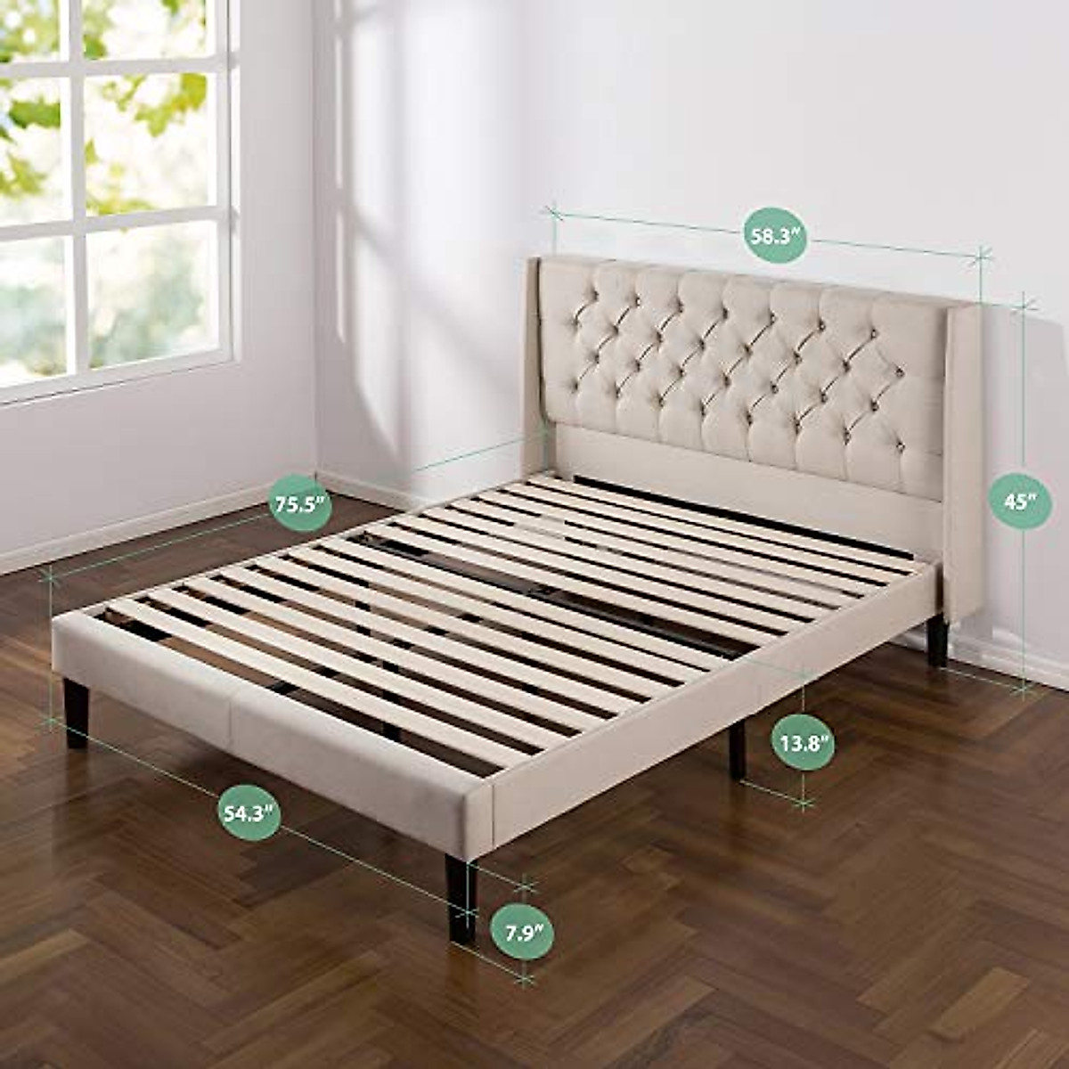 ZINUS Desmond Upholstered Platform Bed Frame with Wingback Headboard, Mattress Foundation, Wood Slat Support, No Box Spring Needed, Easy Assembly, Full