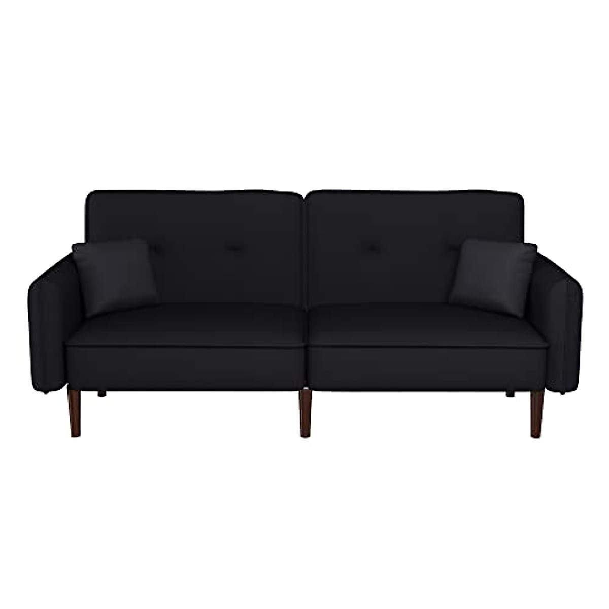 FIQHOME Loveseat, Convertible Sleeper Magazine Bag,Futon Sofa Bed with Solid Wood Leg in Black Fabric for Living Room Bedroom Dorm Apartment Studio