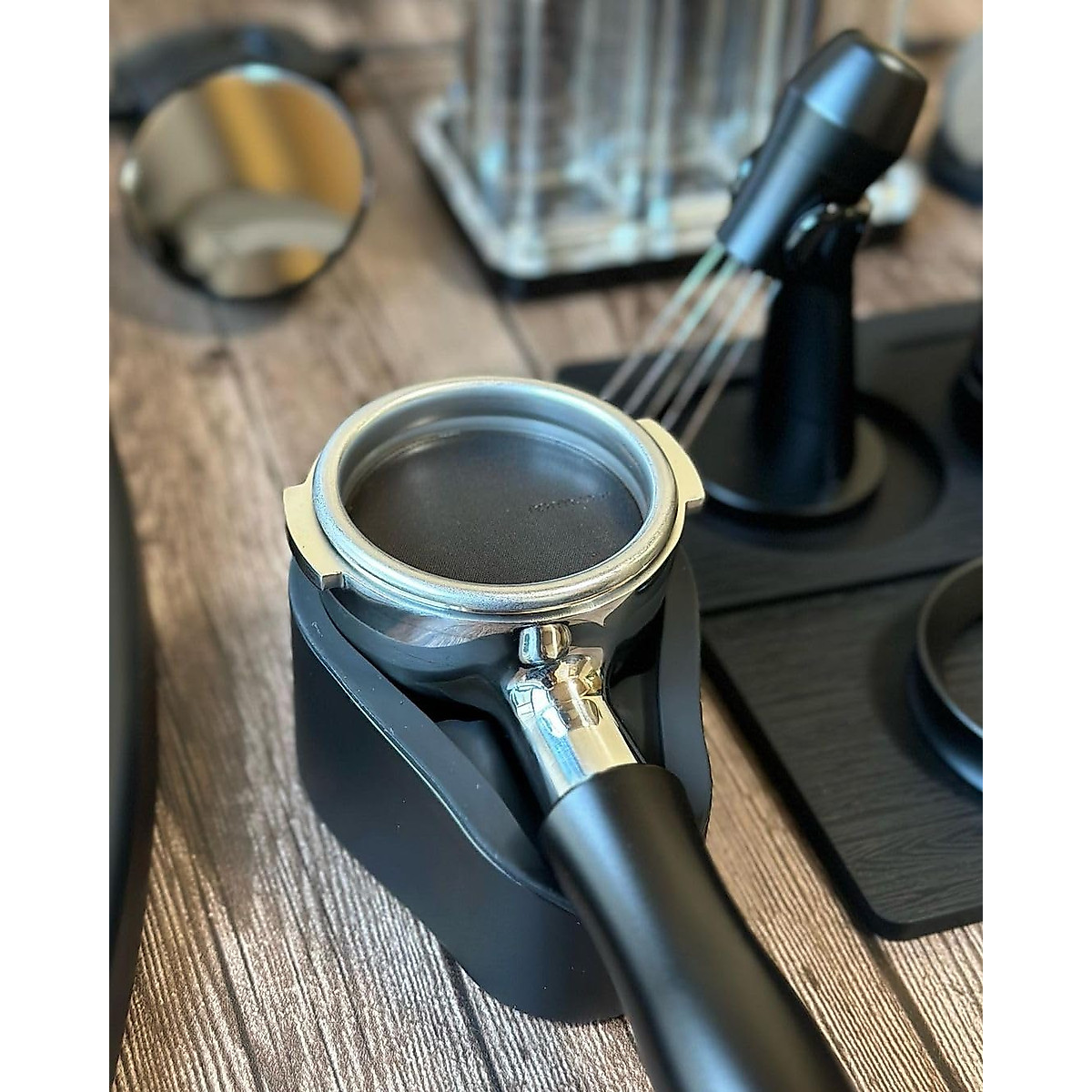 Normcore Portafilter Holder - Bottomless Portafilter Tamping Station - 304 Stainless Steel With Silicon Espresso Holder Tamper Stand Fits 54mm 58mm Espresso Machines Portafilter