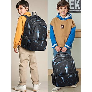 BLUEFAIRY Boys Backpack Elementary Kids School Bags Middle School Primary School Bookbags Lightweight Sturdy Durable Gift with Plenty of Pockets Age 5-9（Black&Blue
