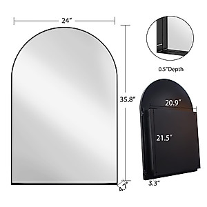 YIMUSTUK 24x36 Inch Arched Recessed Black Metal Framed Medicine Cabinet Bathroom Wall Cabinet with Vanity Mirror and Adjustable Shelves,Wall Mirror with Storage for Bathroom