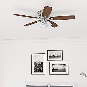 Honeywell Ceiling Fans Glen Alden, 52 Inch Classic Flush Mount Indoor LED Ceiling Fan with Light, Pull Chain, Quick-2-Hang Dual Finish Blades, Reversible Motor - 50519-01 (Brushed Nickel)