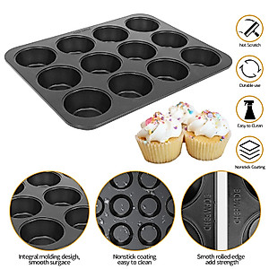 CHEFMADE 12 Cups Muffin Pan Set, 2 Packs Bakeware Non-Stick Cupcake Baking Pan Heavy Duty Carbon Steel Pan Muffin Tins Standard Baking Mold for Cakes