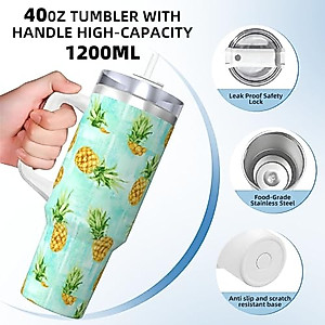 HULIBIN Green pineapple. Print Double Deck Stainless Steel Travel Coffee Cup With Lid 40 Oz Ice Bully Cup
