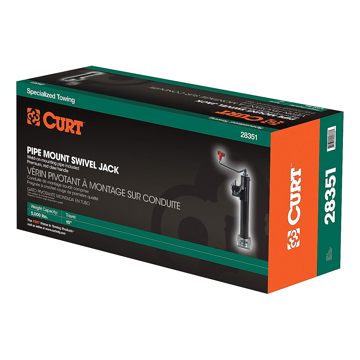 CURT 28351 Weld-On Pipe-Mount Swivel Trailer Jack, 5,000 lbs. 10-3/4 Inches Vertical Travel