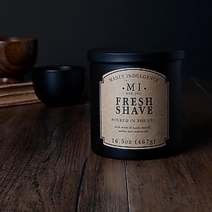 Manly Indulgence Fresh Shave Jar Candle 16.5 oz - Musk, Vanilla & Bergamot - Woodsy Amber & Cedarwood - Up to 60 Hour Burn - Soy Blend Wax, USA Poured