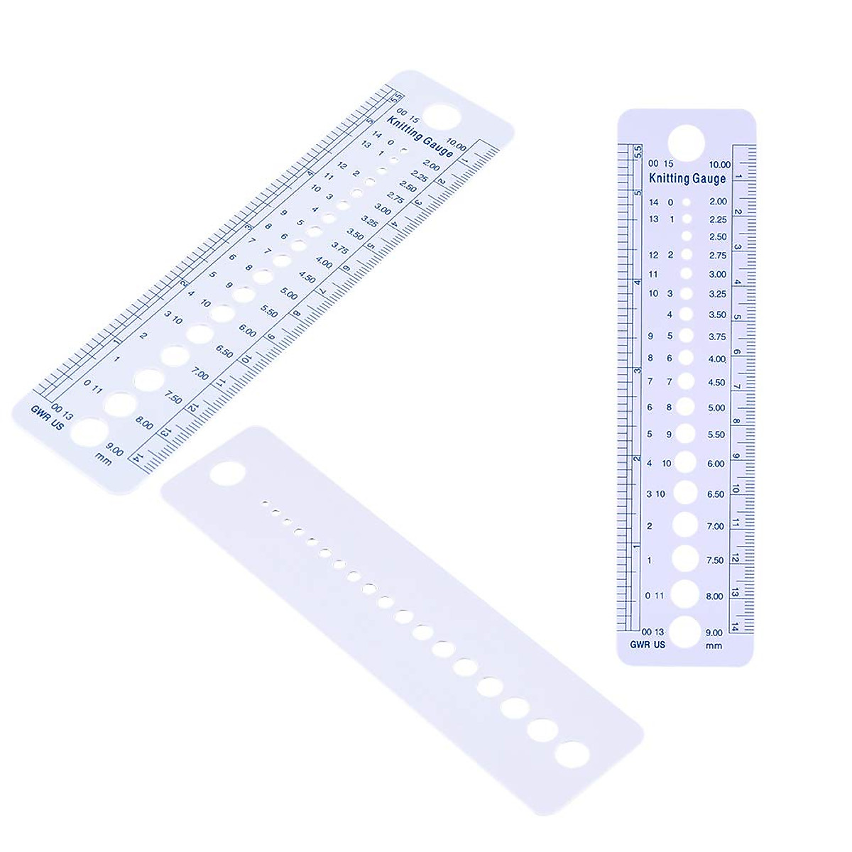 Natudeco US UK Canada Sizes 2-10mm Sewing Ruler Patch Work Ruler Clear Sewing Ruler Plastic Knitting Needle Gauge Ruler Inch cm Sewing Tools for Sewing Measurement