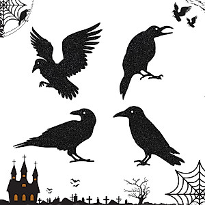 UNIIDECO Black Crows Halloween Decorations, 32 PCS Glitter Raven Cutouts Decor Vintage Banner for Gothic Wedding Birthday Horror Party
